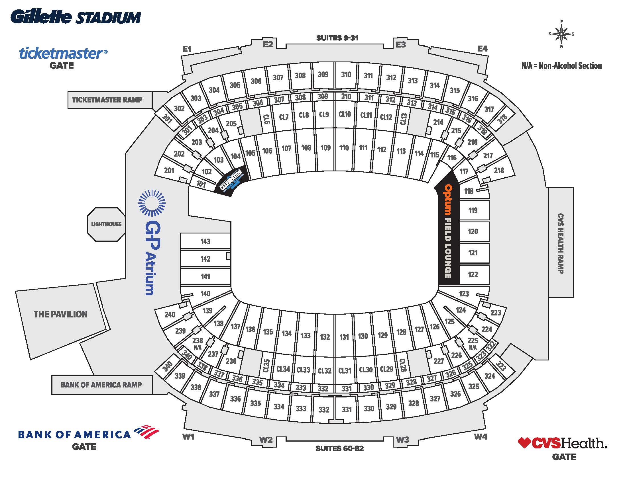 General Seating Chart - Gillette Stadium
