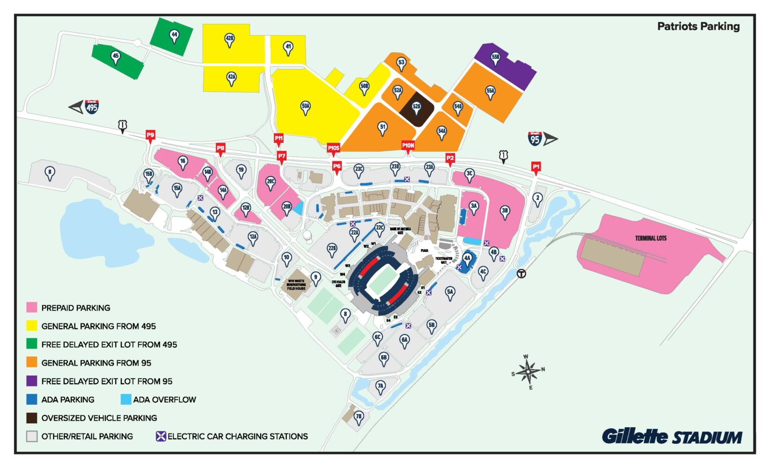 Patriots Parking Map - Gillette Stadium